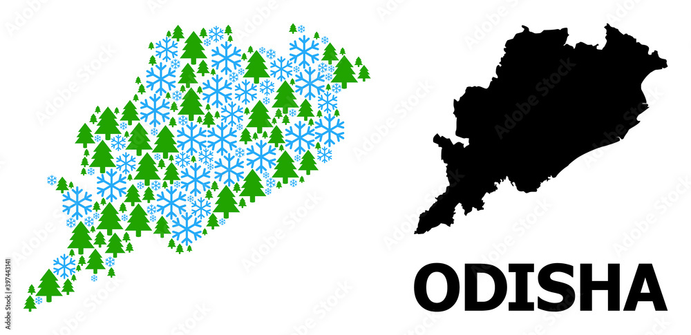 Vector mosaic map of Odisha State constructed for New Year, Christmas ...