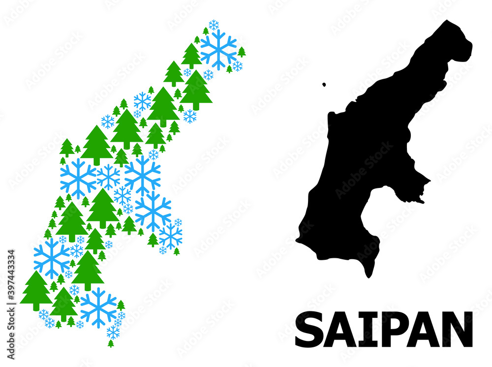 Vector mosaic map of Saipan Island done for New Year, Christmas, and ...