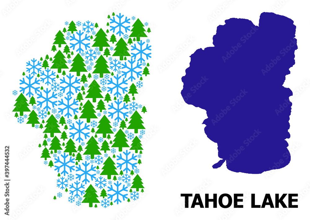 Vector composition map of Tahoe Lake created for New Year, Christmas ...