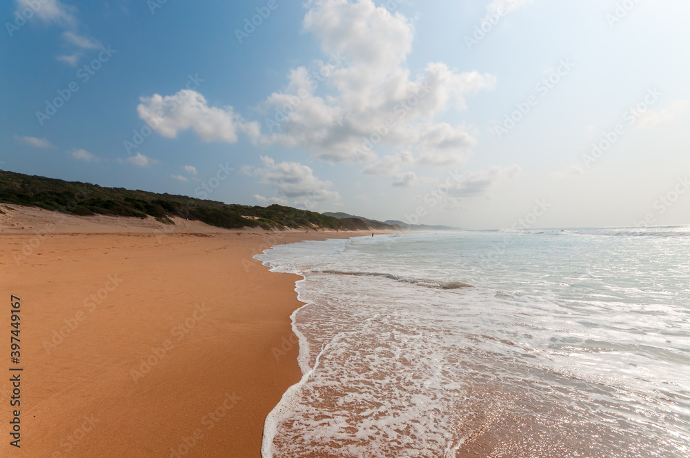 View of Cape Vidal Beach at golden hour. Beach lies within the ...