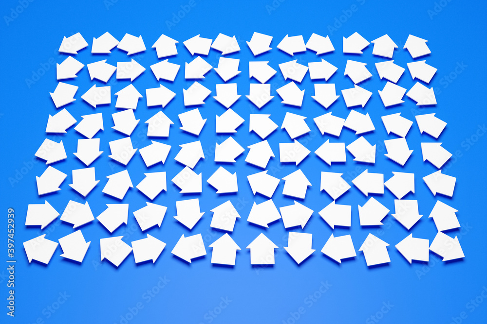 3D illustration of the different white arrows icons. Arrows showing ...