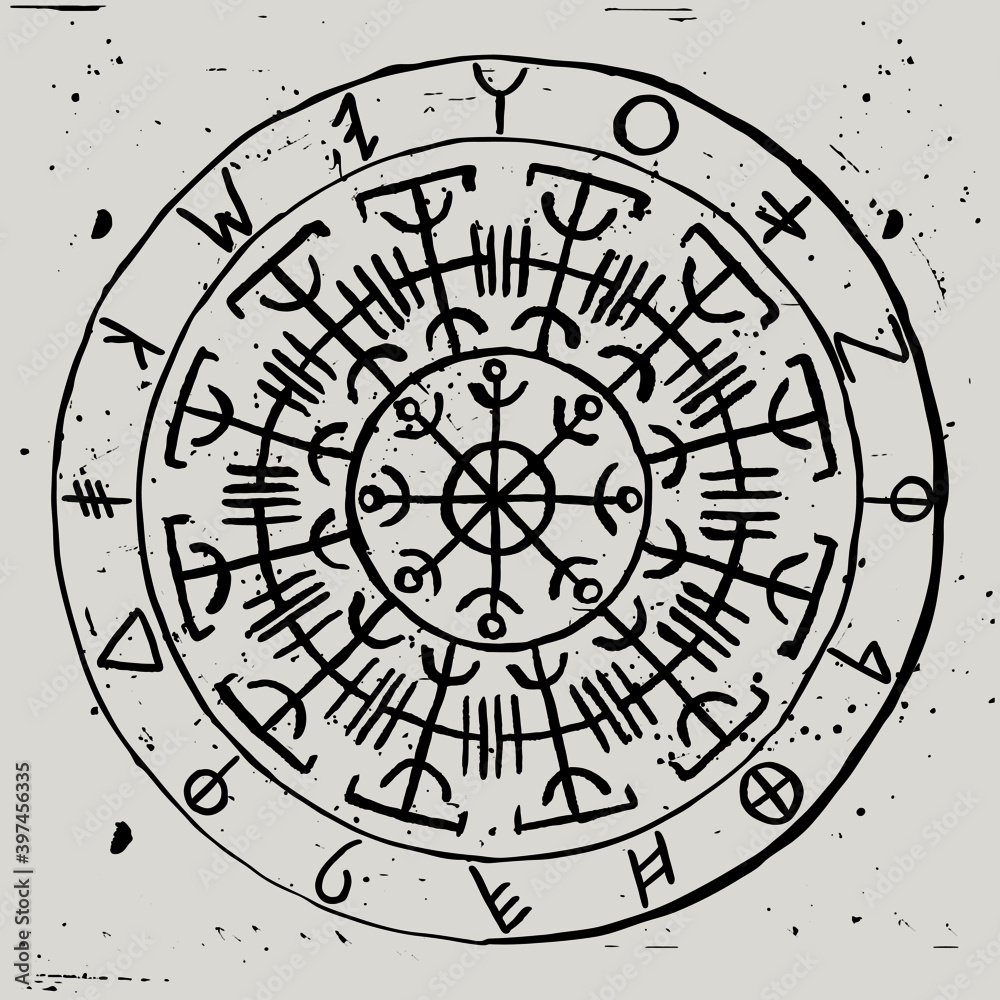 Vector Galdrastafir. Ancient protective symbol with Phoenician runes in ...