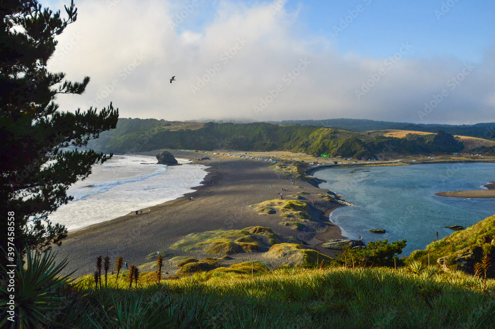 Incredible city with natural beauty in the pacific ocean, with mouth of the Bio Bio river in ...