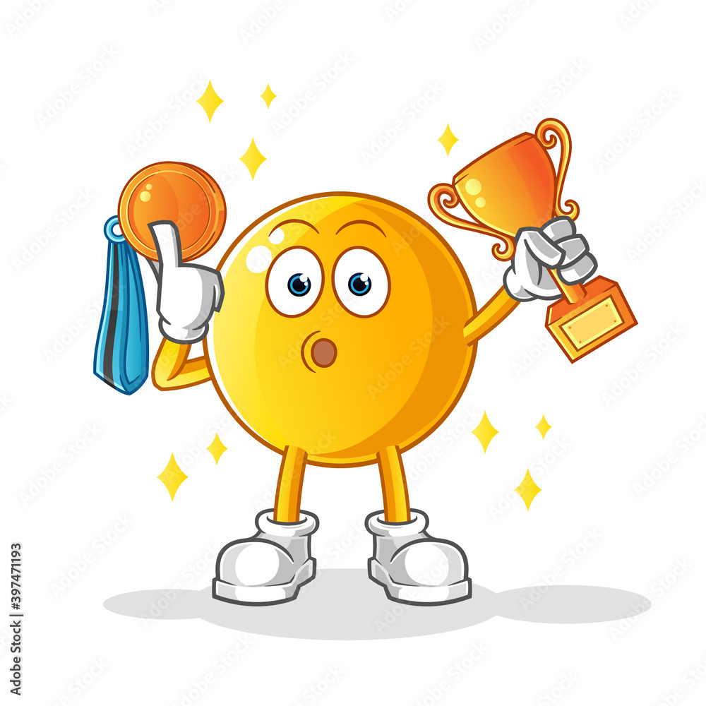 emoticon winner with trophie and medal vector. cartoon character Stock ...