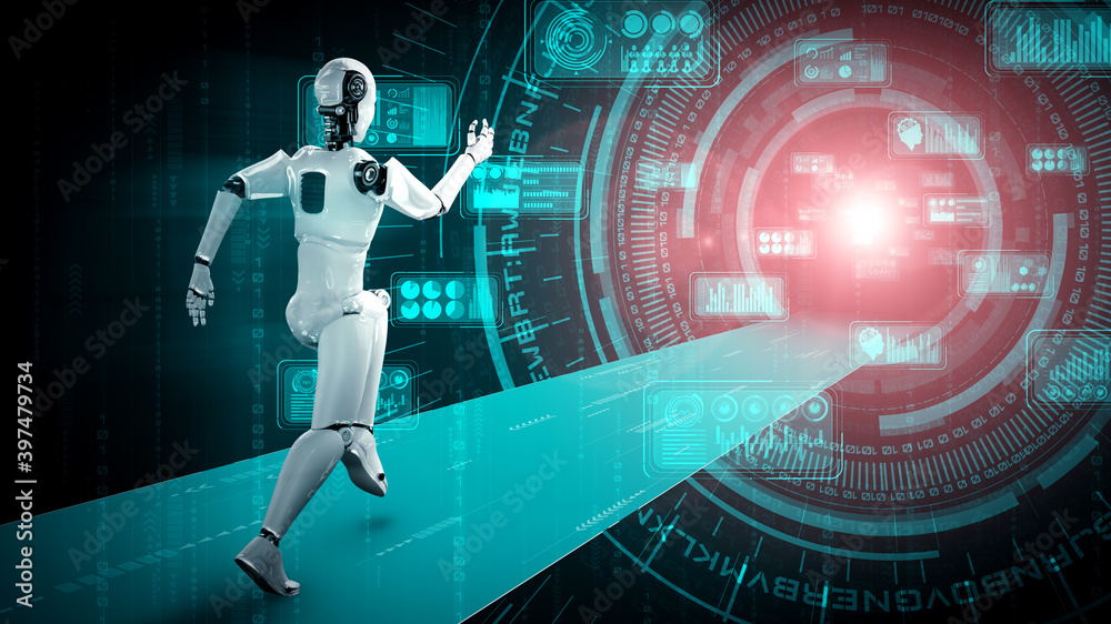 Running robot humanoid showing fast movement and vital energy in ...