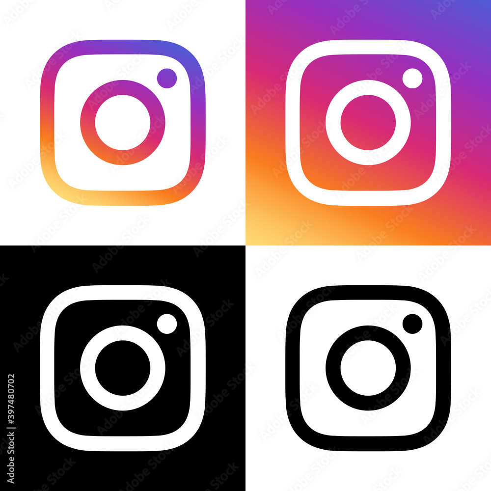 Instagram Logo - Vector - Set Collection - Black Silhouette Shape and ...