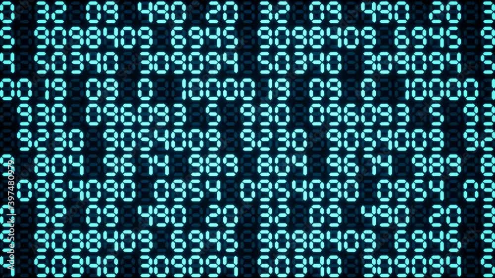 Digital blue abstract background. Numbers float forward through black ...