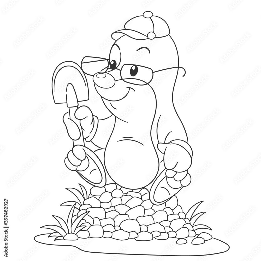 Coloring book page for kids with cute cartoon mole animal. Vector ...