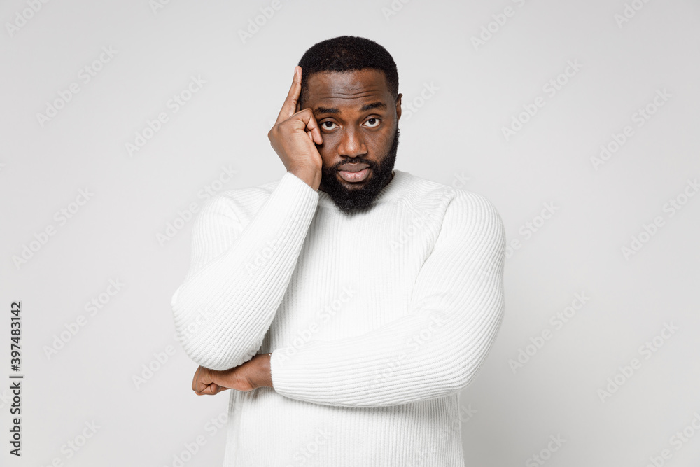 Preoccupied puzzled pensive confused young african american man 20s ...