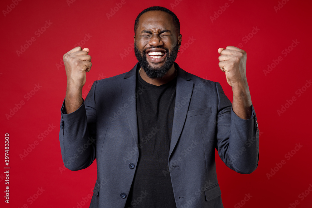 Happy joyful young african american business man 20s in classic jacket ...