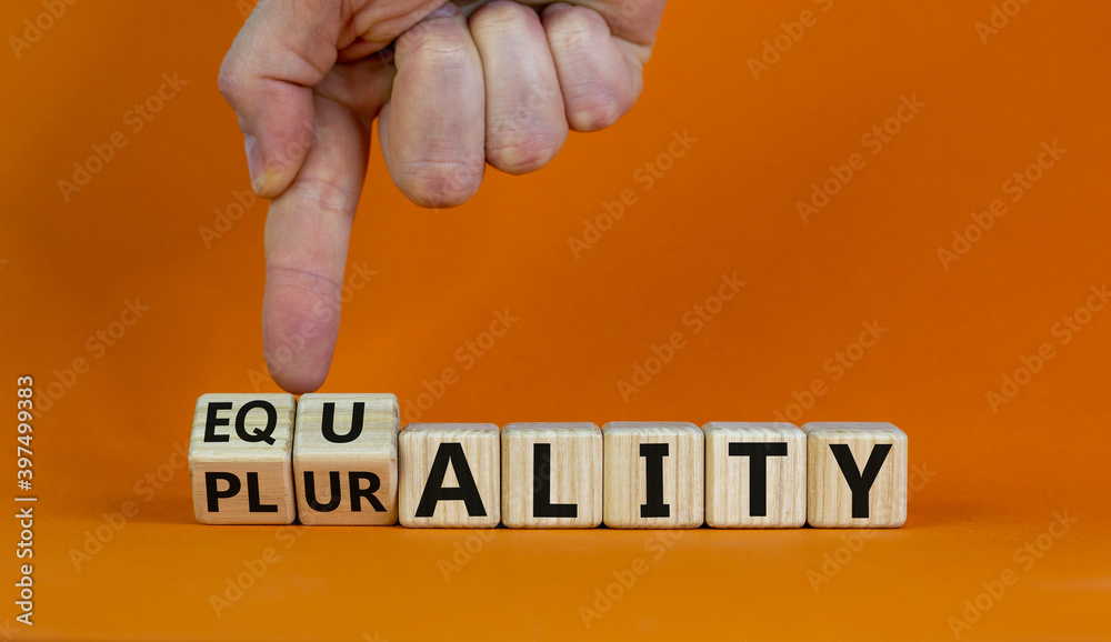 Equality or plurality symbol. Hand turns cubes and changes the word ...