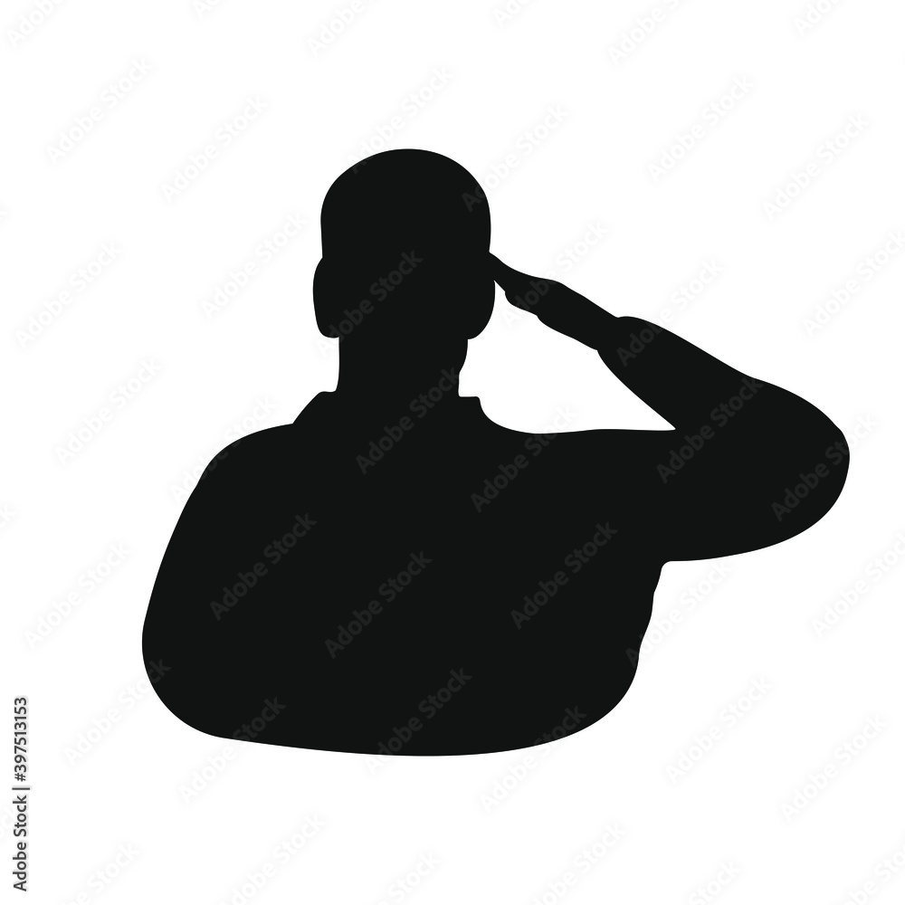 Saluting man black silhouette icon. Military honour gesture symbol ...