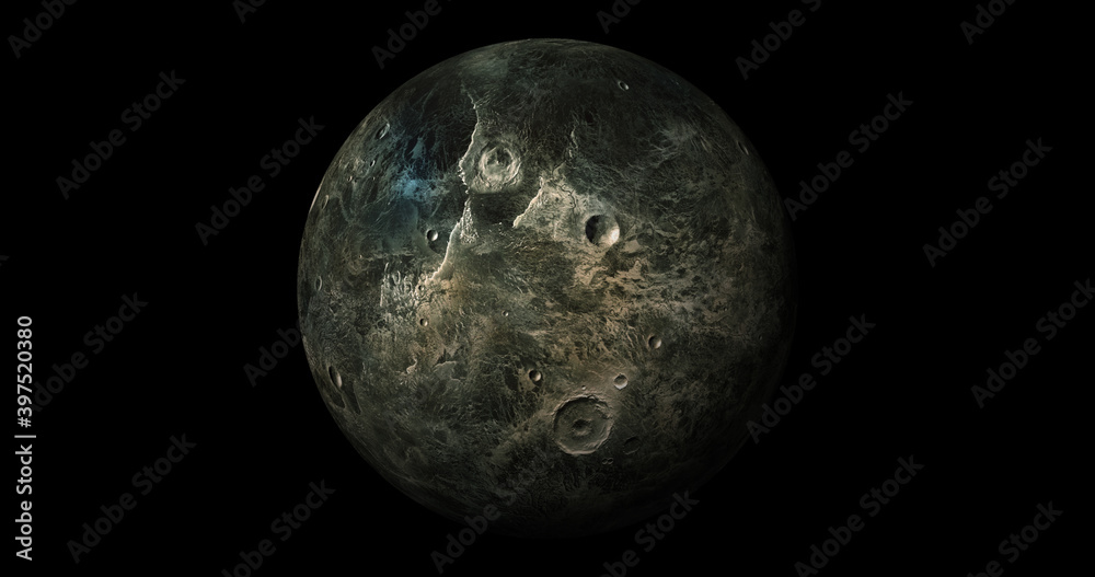 fictional Eris sun rise in dark background with stars. front view of ...