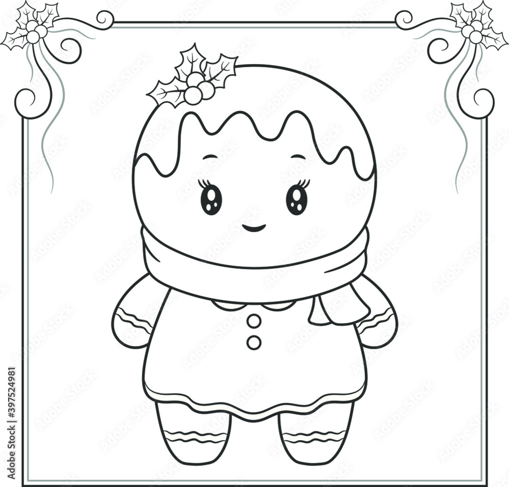 merry Christmas cute ginger cookie drawing sketch for coloring Stock ...