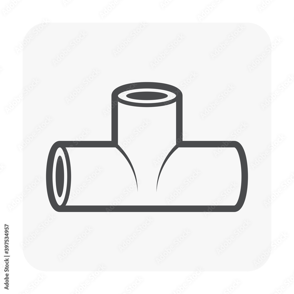 PVC plastic pipe fitting vector icon. 3 way (tee). Consist of slip ...