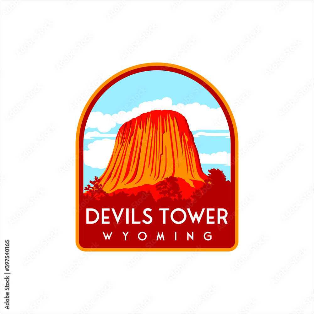 Devils Tower with retro designs and badges Stock Vector | Adobe Stock