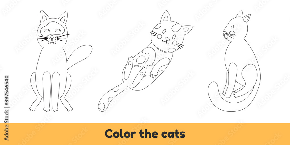 Coloring book with cute cats. For kids kindergarten, preschool and ...