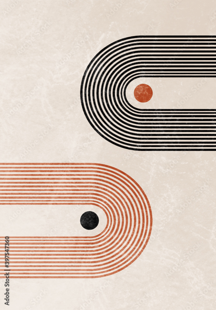 Abstract old school lines background with geometric, shapes. Mid century modern minimalist art ...