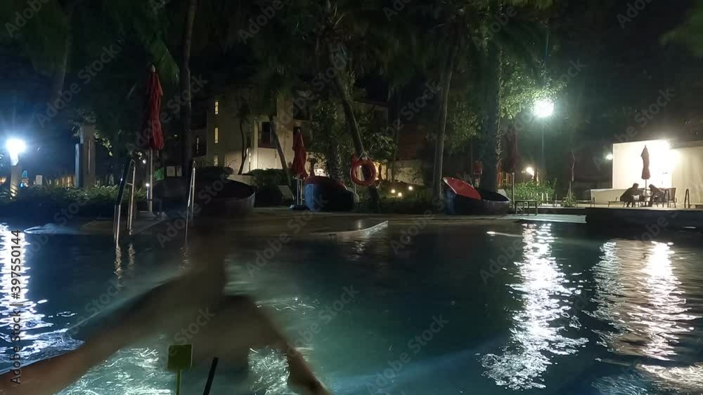 Travel n Holiday vacation concept of Fast moved woman swimming n ...