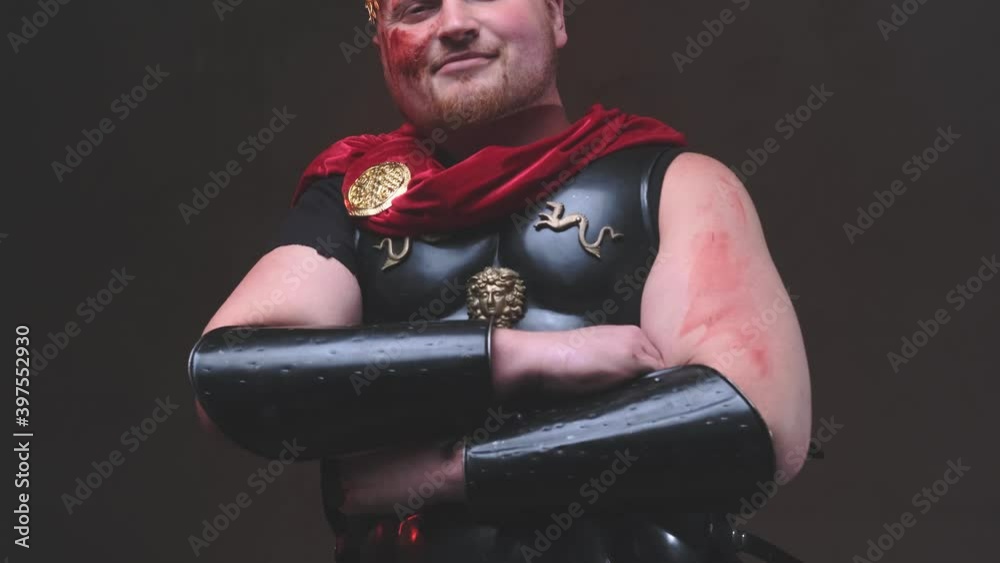 Joyful authoritative empire military person with bald head in dark ...