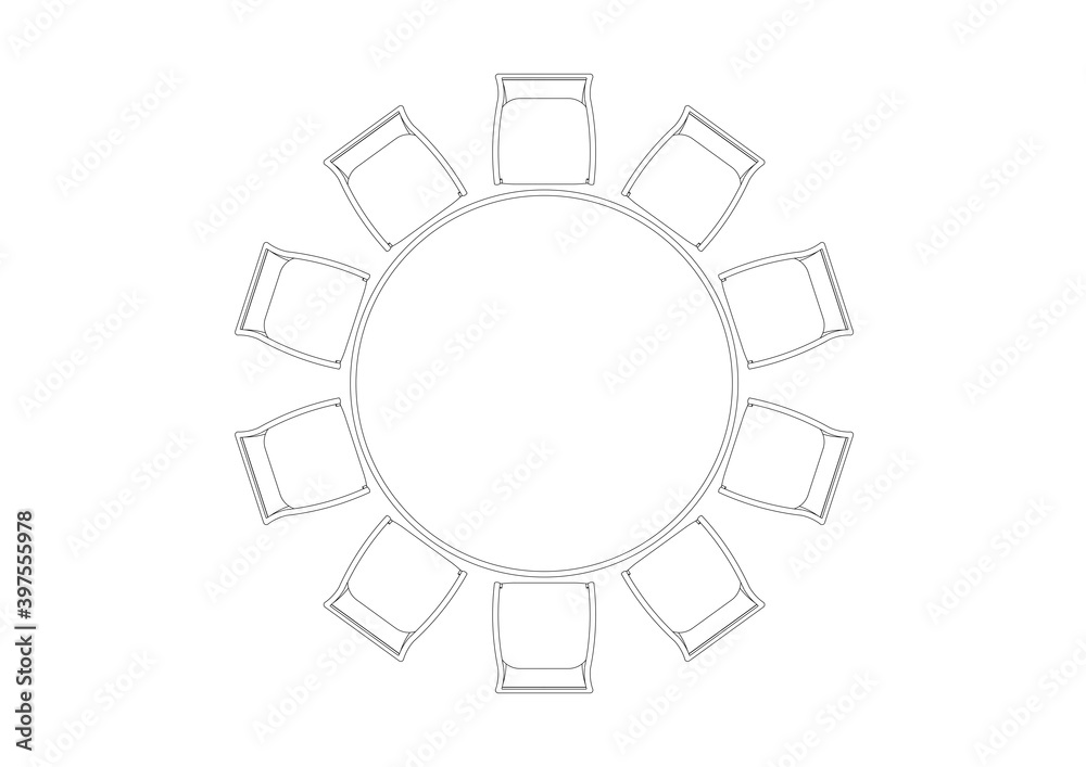CAD drawing of round banquet table complete with single chairs around ...