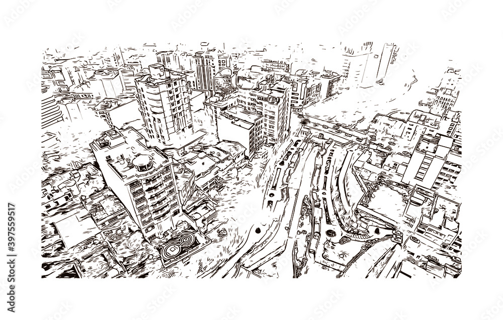 Building view with landmark of Tochal Complex consists of many ...