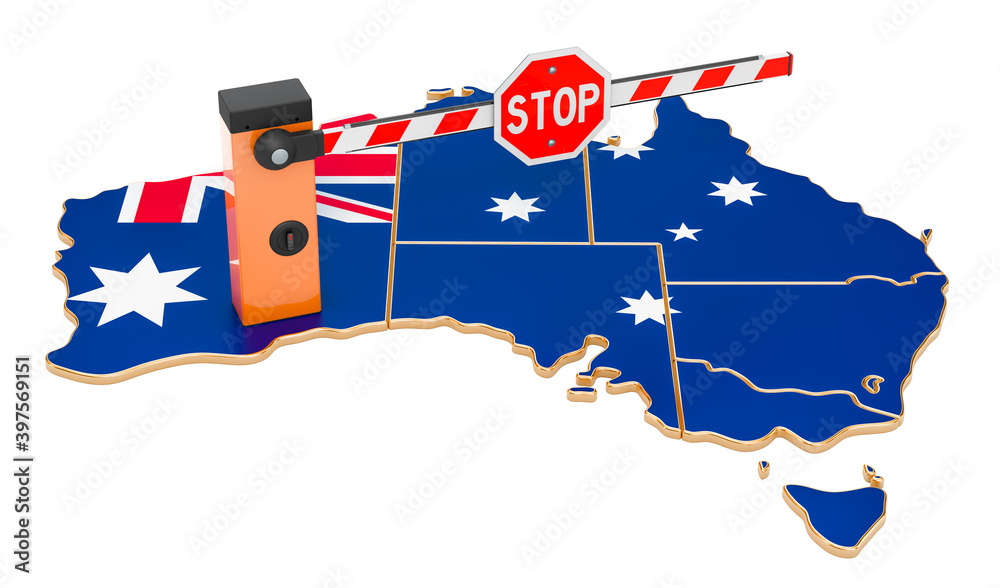 Border close in Australia. Customs and border protection concept. 3D ...