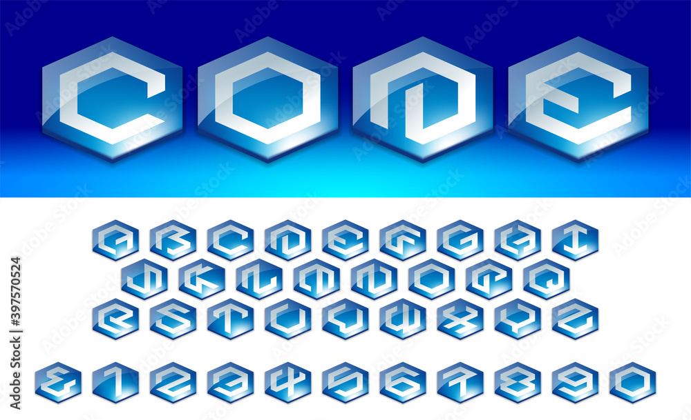 Font, Typeface, Alphabet & Numbers, Hexagon Shape, Geometric Shape ...