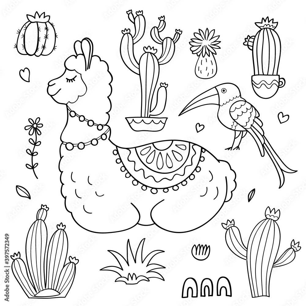 Cute Vector Llama Alpaca coloring page Stock Vector | Adobe Stock