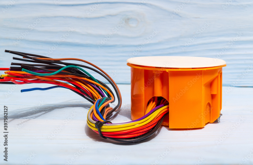 Electrical junction box with wires usually used in the electric ...