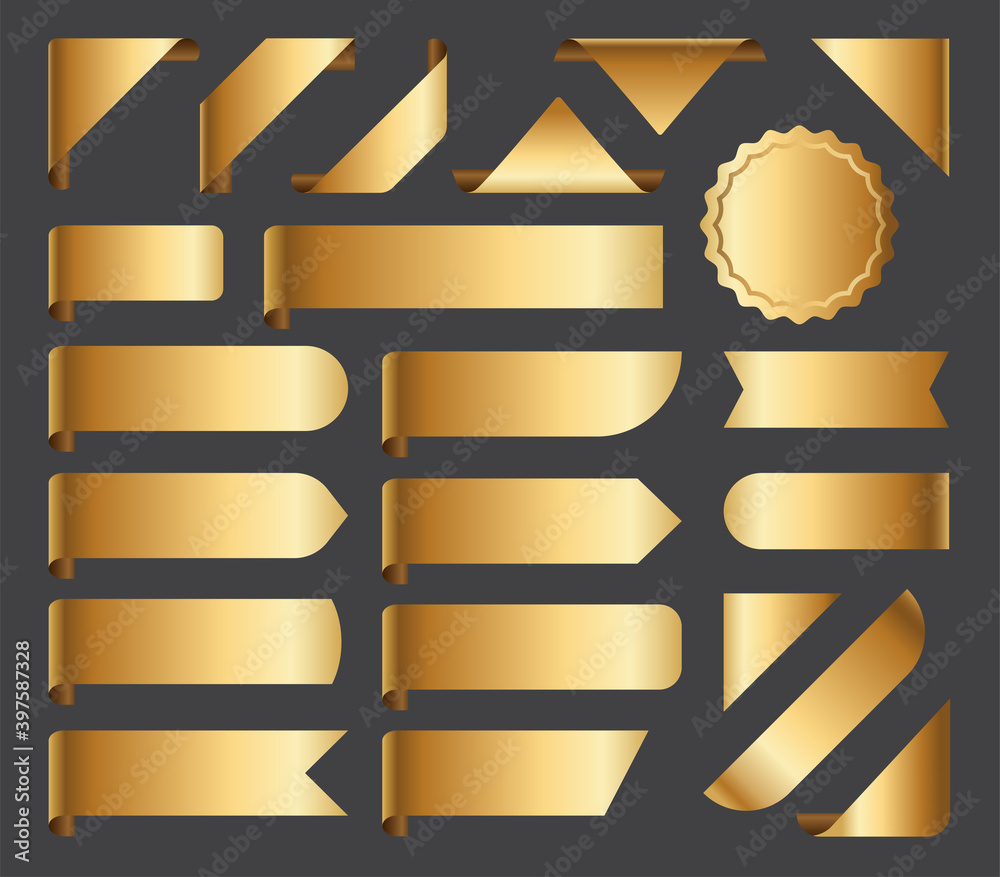 Golden ribbon label collection set.Festive colorful tag design award of ...