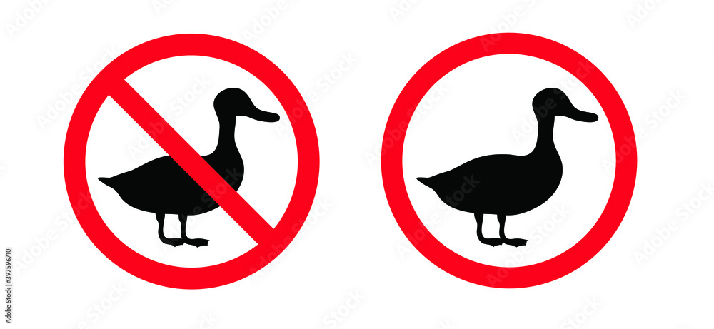 Do not feed the duck or goose. Fun vector ducks sign. Stop halt, no ...