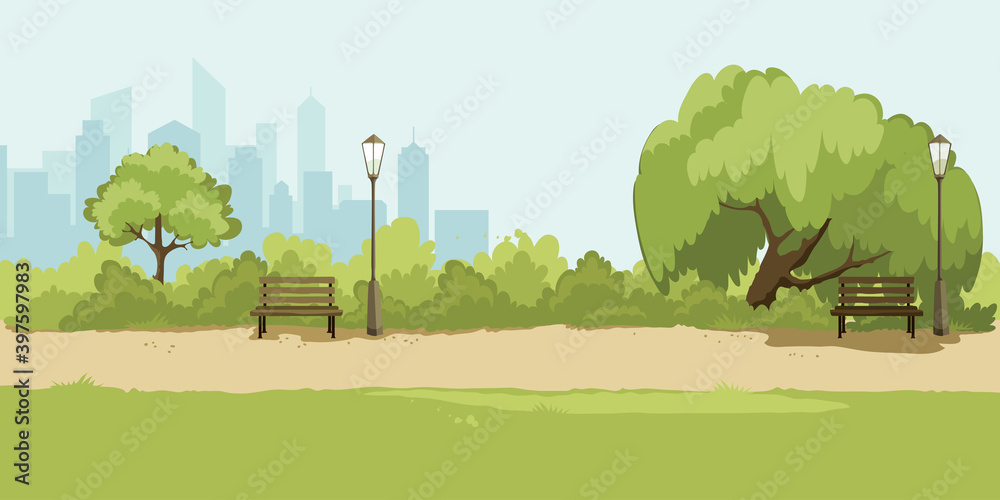 Abstract landscape -- park in the big city. Vector illustration ...