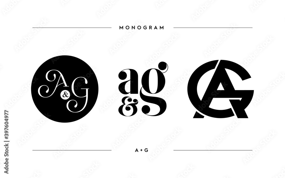A and G monograms. Elegant Beautiful Filigree Font. Victorian style ...