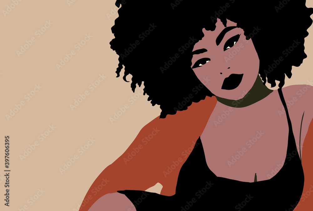 African American illustration for fashion banner. Trendy woman model ...