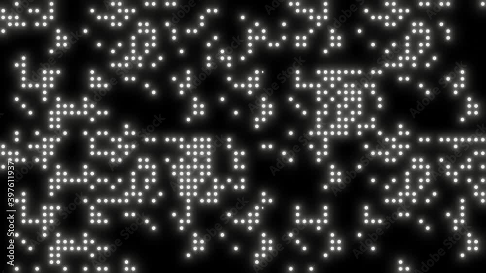 Blinking white circles on black background. Led screen with random ...
