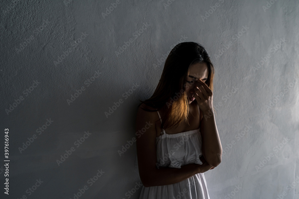 Photo & Art Print Lonely young woman feeling depressed and stressed in ...