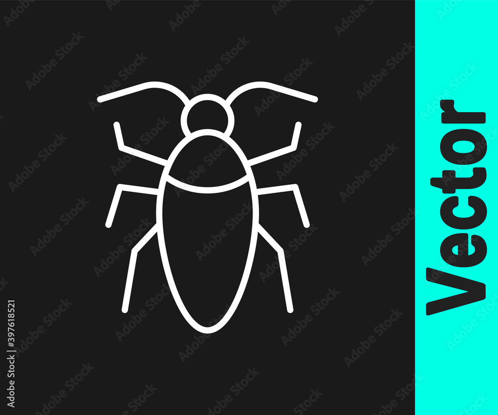 White line Cockroach icon isolated on black background. Vector. Stock ...
