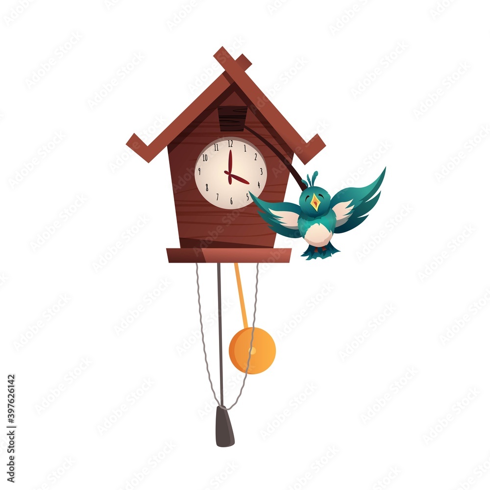 Old Russian wooden cuckoo clock with cute bird chirping every hour ...