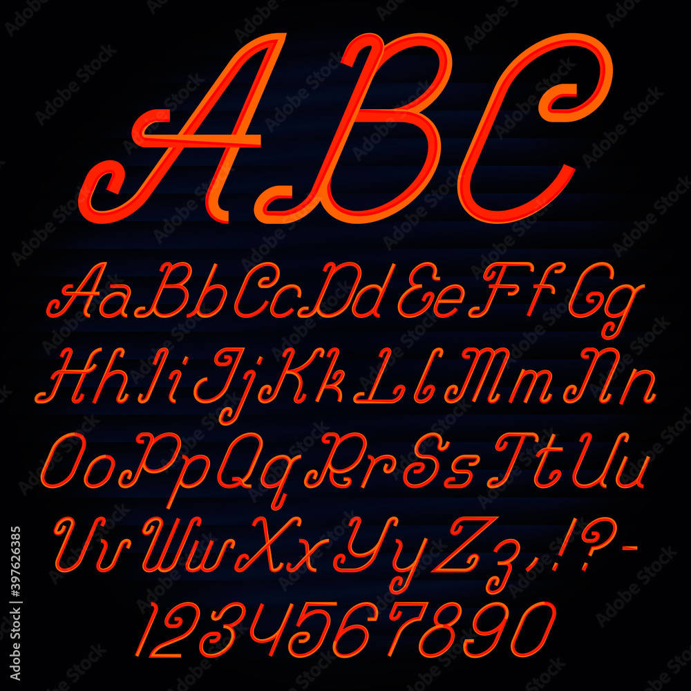 Stripy italic font. Alphabet of ornate capital and lowercase letters ...