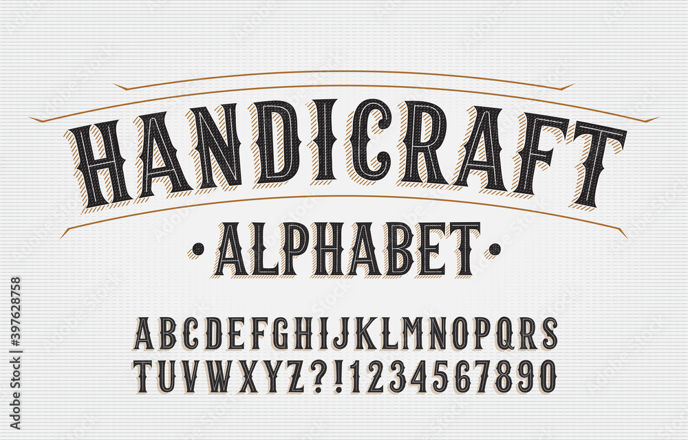 Handicraft alphabet font. Hand drawn letters and numbers. Stock vector ...