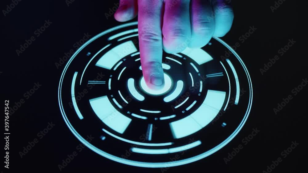 Human Finger Turns on Touch Futuristic Screen Button and Activates ...