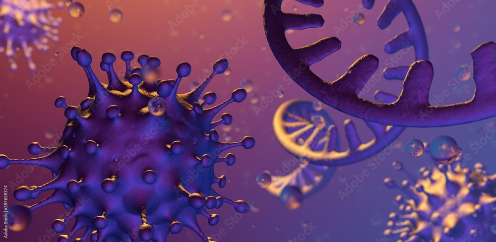 Coronavirus RNA strand. Medical illustration. Microscopic view of ...