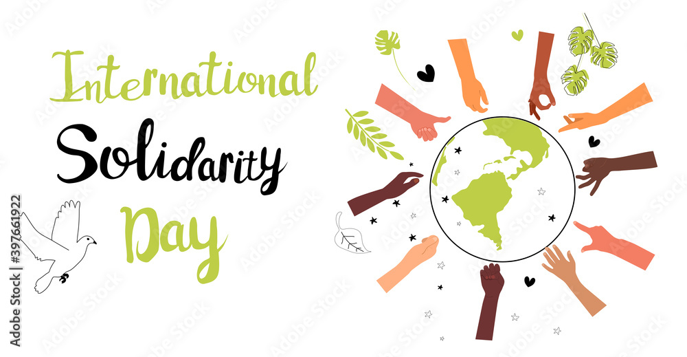 International Human Solidarity Day lettering poster.Hands different ...