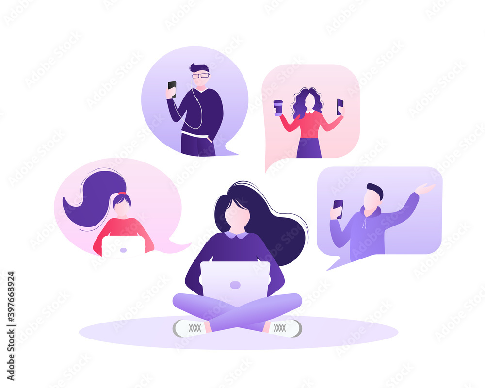 Chat people for concept design. Vector text. Business people teamwork ...