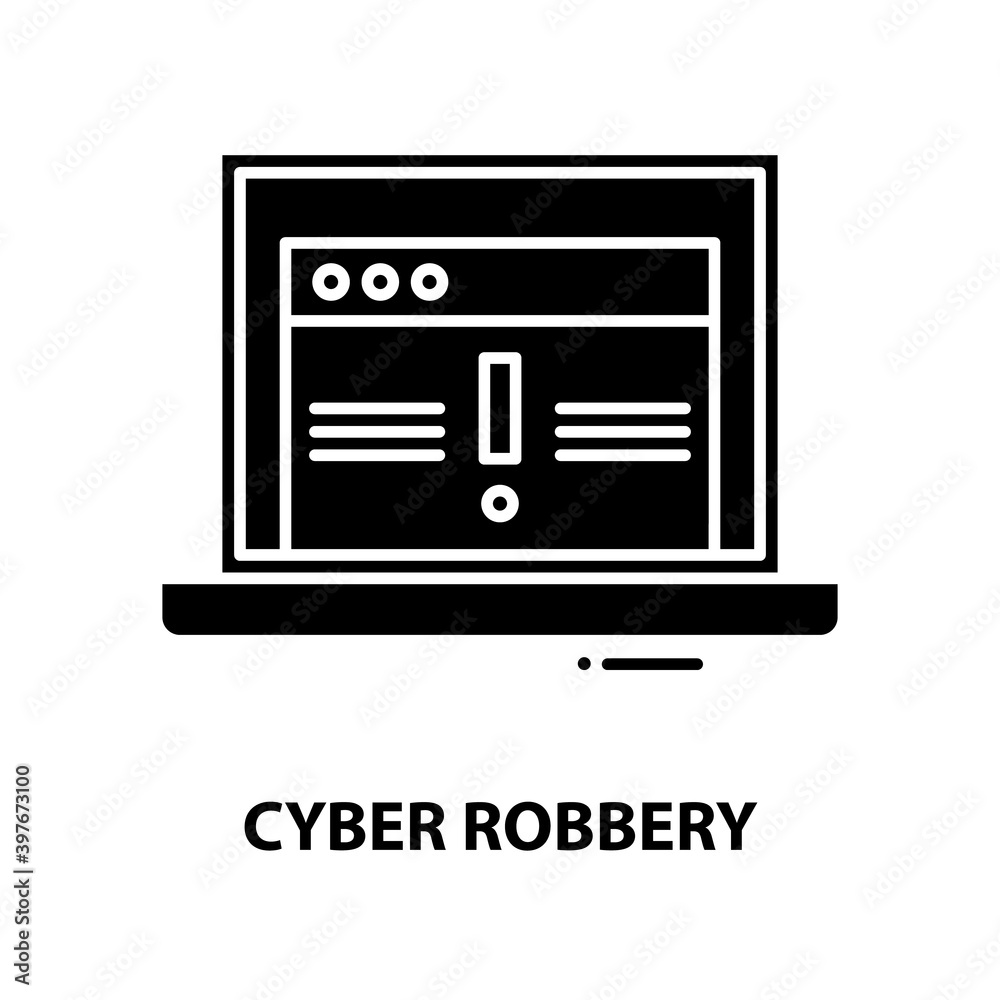 cyber robbery icon, black vector sign with editable strokes, concept ...