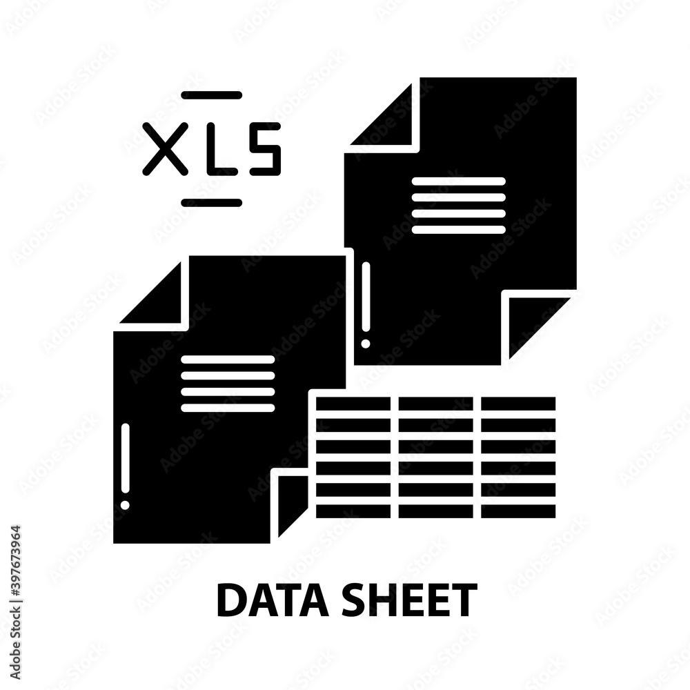 data sheet icon, black vector sign with editable strokes, concept ...