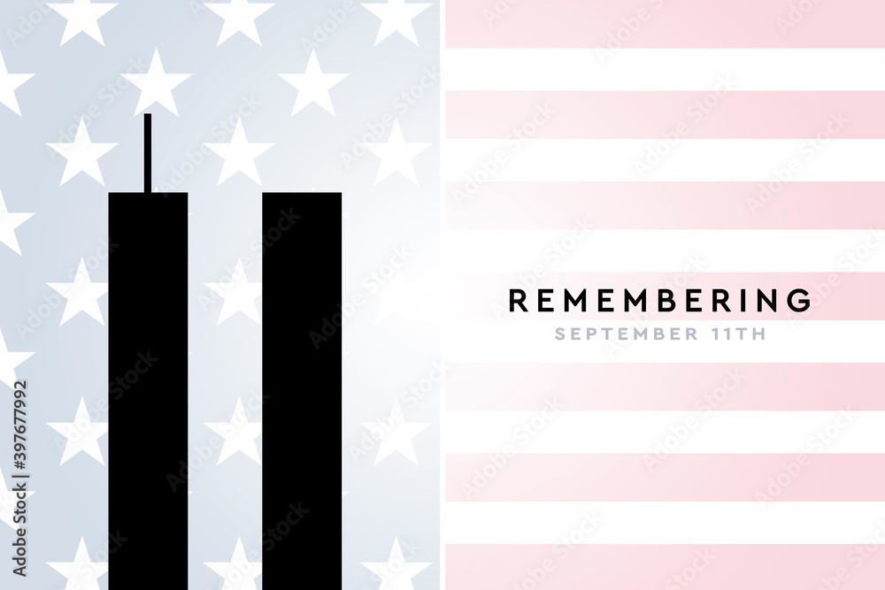 Remember 9 11. Illustration of the Twin towers representing the number eleven. 20 years of ...