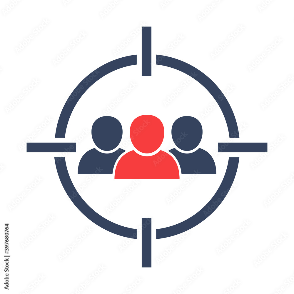 Target with audience icon. Aim people concept. Client targeting sign. Headhunting symbol. Market ...
