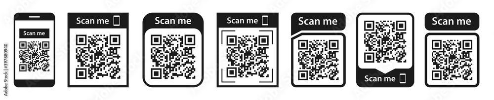 QR code set. Scan qr code icon. Template scan me Qr code for smartphone ...
